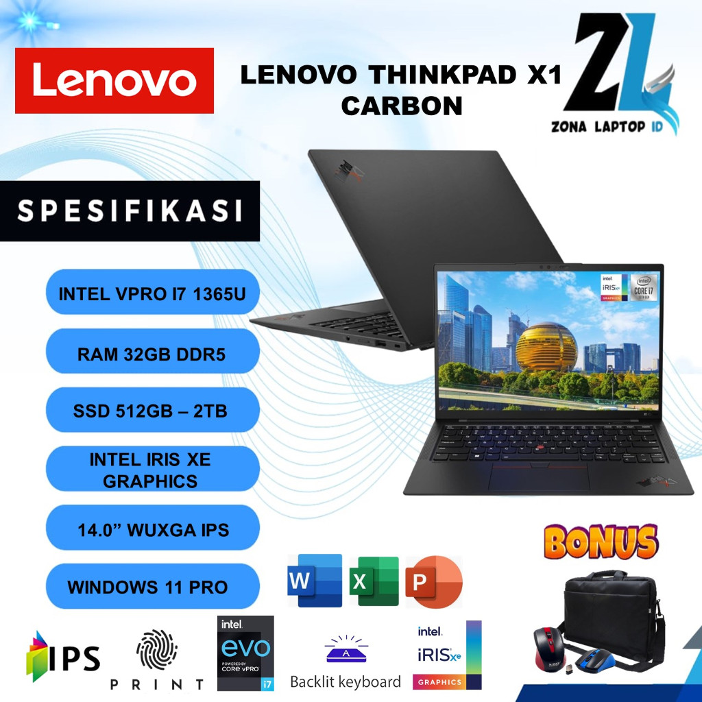 Jual Laptop Kerja Lenovo Thinkpad X1 CARBON Intel VPRO i7 1365U 32GB ...