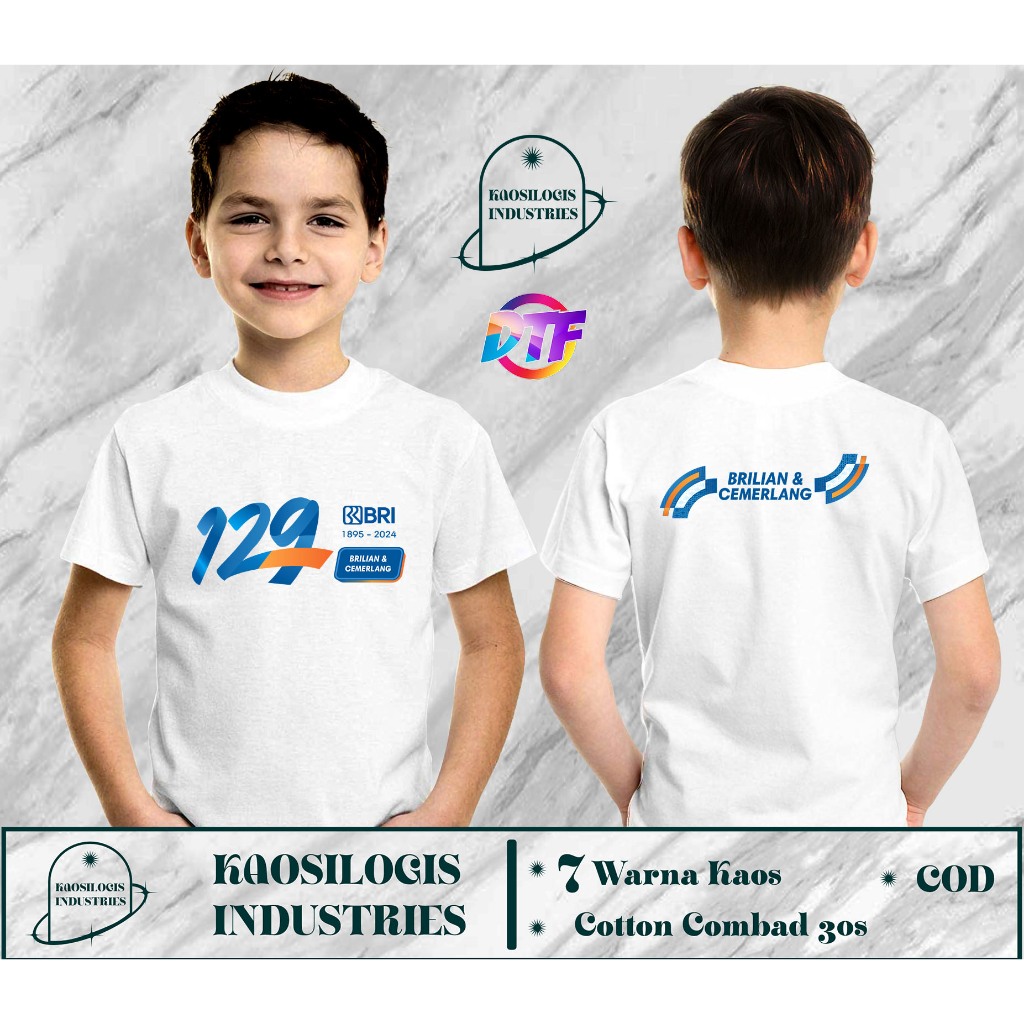 Jual Kaos Anak HUT BRI 129 Tahun Brilian & Cemerlang 2024 Bank Bri DB ...