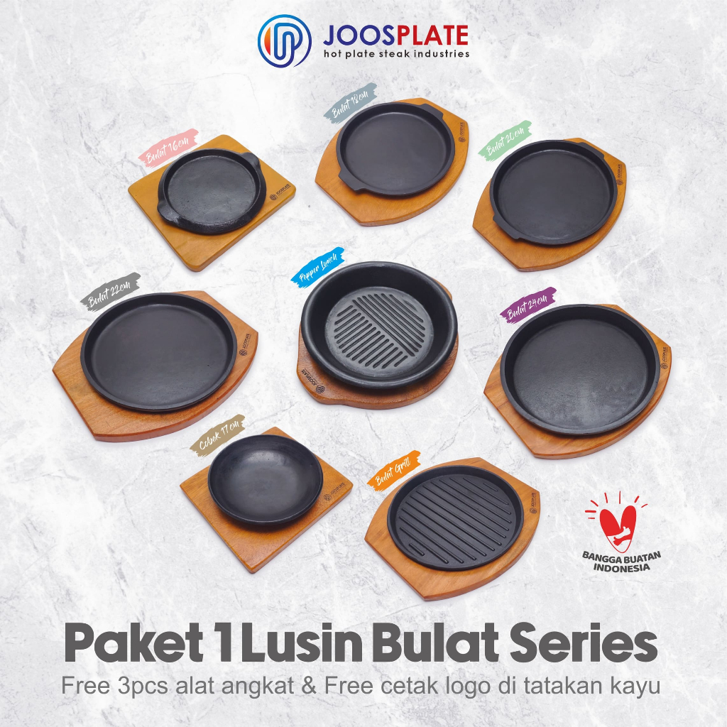 Jual FREE CETAK LOGO Paket Hot Plate Steak Bulat Series 1 Lusin ...