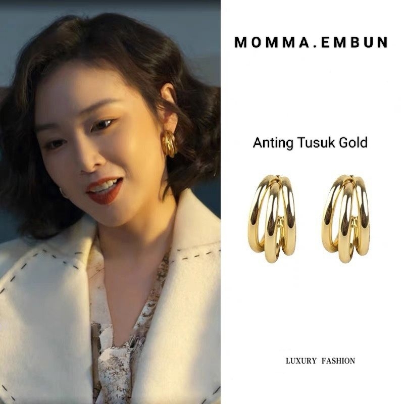 Jual Embun - Anting tusuk hijab/non hijab triple ring gold viral ...