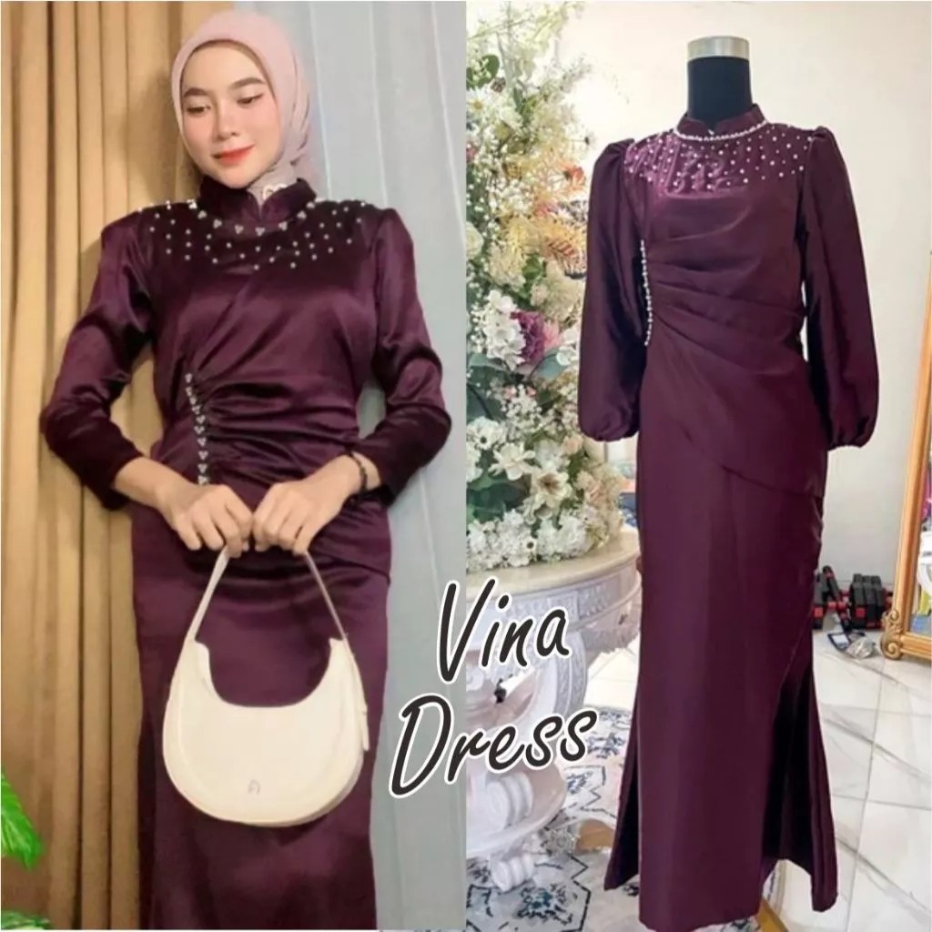 Jual [Vina Dress Spesial Burgundy] Gaun Pesta Kondangan Viral Duyung ...