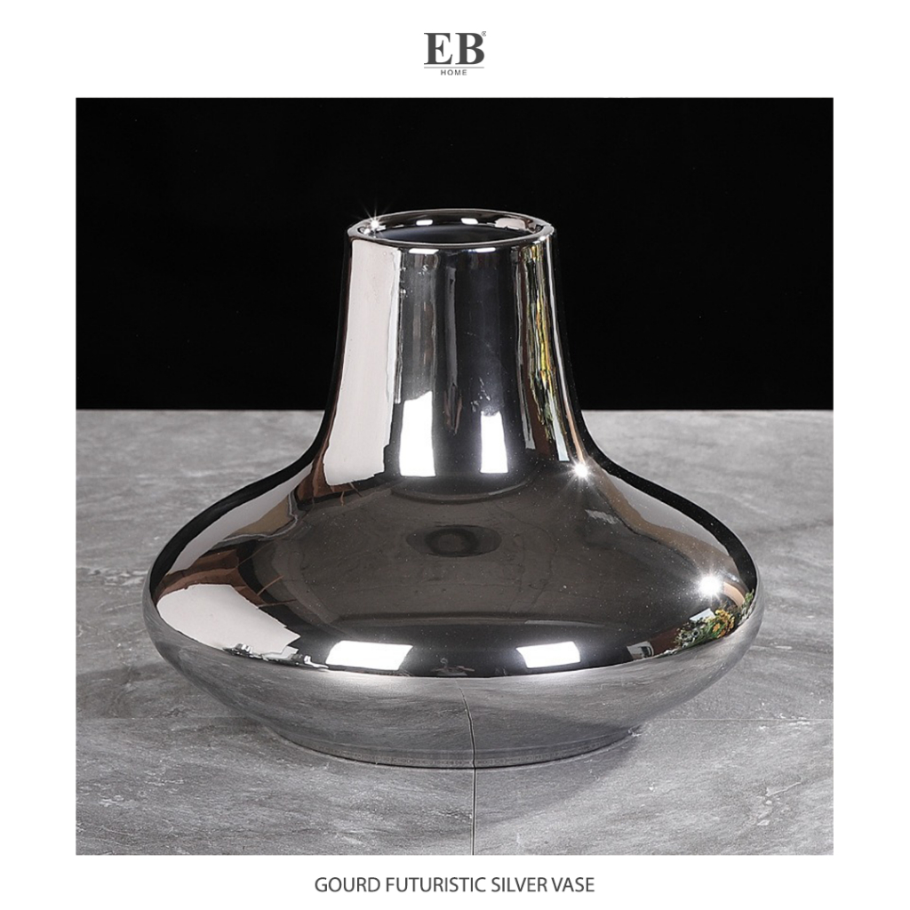 Jual Pajangan Meja Vas Bunga Modern / Gourd Metalic Futuristic Silver ...
