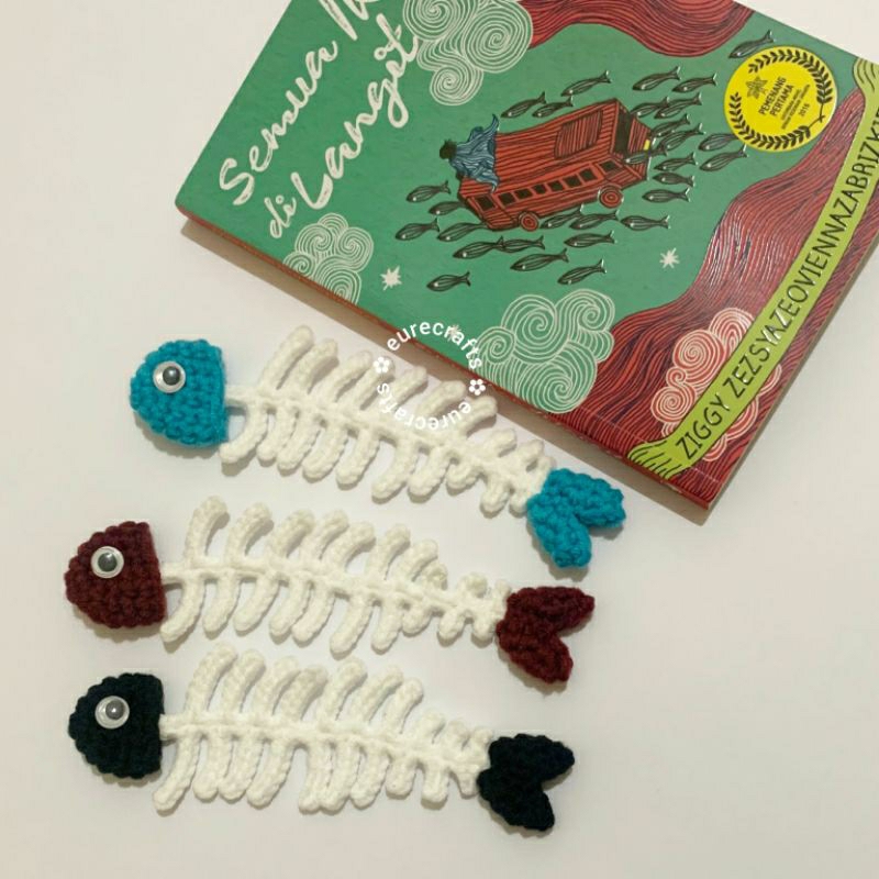 Jual Fish Bone Bookmark Crochet - Pembatas Buku Rajut Tulang Ikan ...