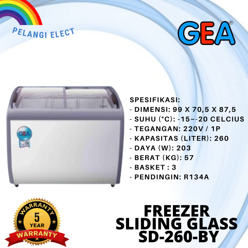 Jual GEA CHEST FREEZER CURVE SLIDING GLASS DOOR 260 LITER SD-260BY ...
