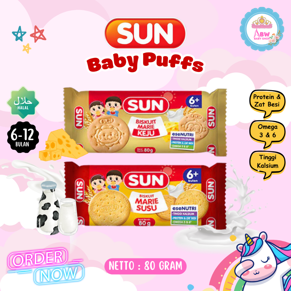 Jual Sun Biskuit Marie Susu / Keju 80 Gram MPASI Bayi Kudapan Biskuit ...
