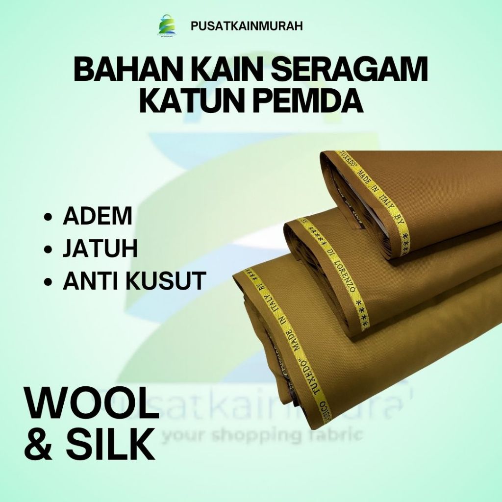 Jual Kain pemda khaki super premium wool silk bahan baju seragam setelan dinas pemda PNS PDH ASN ...