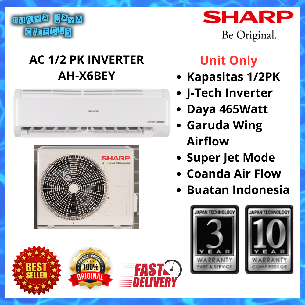Jual AC SHARP 1/2PK AH-X6BEY INVERTER UNIT + PIPA ONLY TANPA PASANG ...