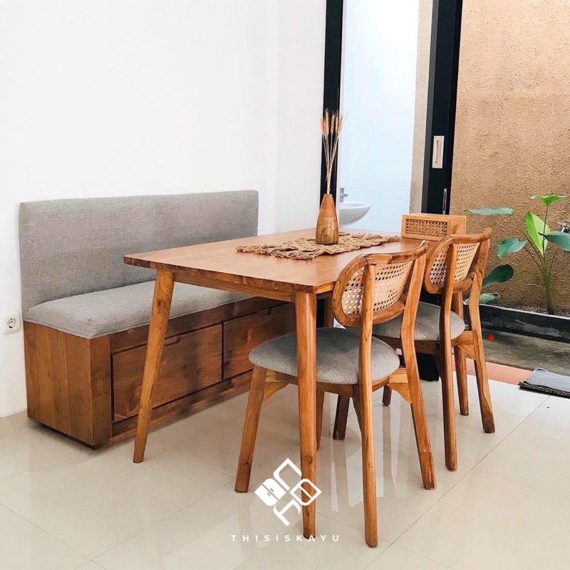 Jual MEJA MAKAN SET KAYU JATI MIX ROTAN MINIMALIS JEPANG | MEJA MAKAN ...