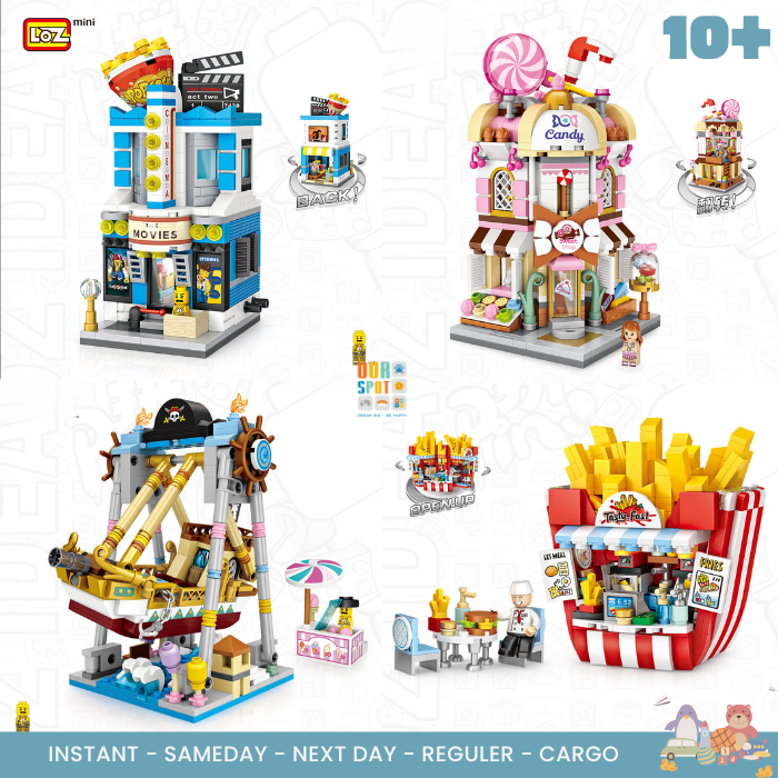 Jual LOZ street mini 1635 Cinema, 1644 Candy shop, 1717 Pirate ship ...