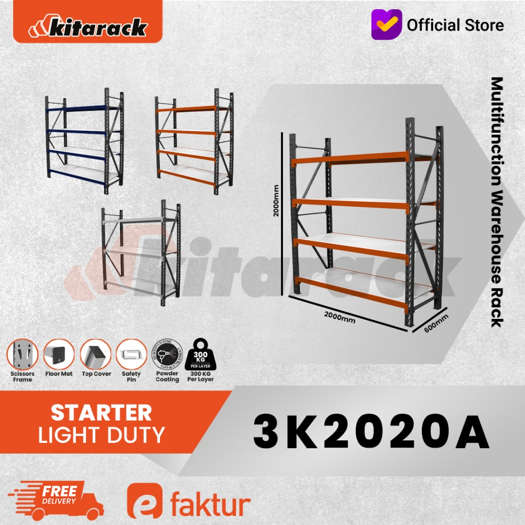 Jual Rak Gudang Besi 300kg 2 Meter Rack Gudang 4 Susun 300kg / Layer ...