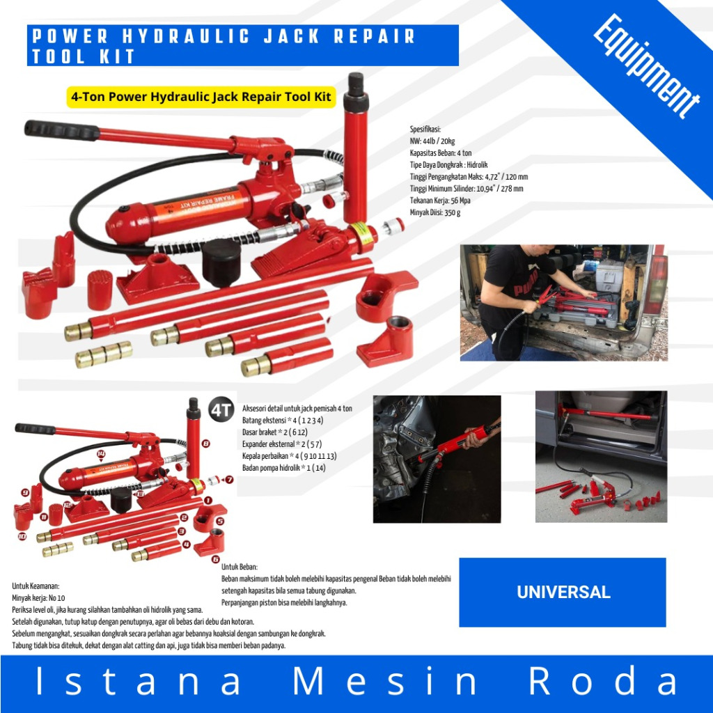 Jual Auto Body Frame Repair Kit Hydraulic Porta Jack Set 4 Ton - 10 TON ...