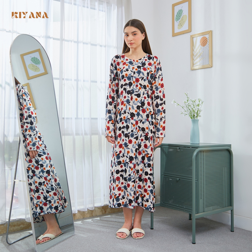 Jual Kiyana Daster Gamis Red Floral Longdress Rayon Lengan Panjang Fit ...
