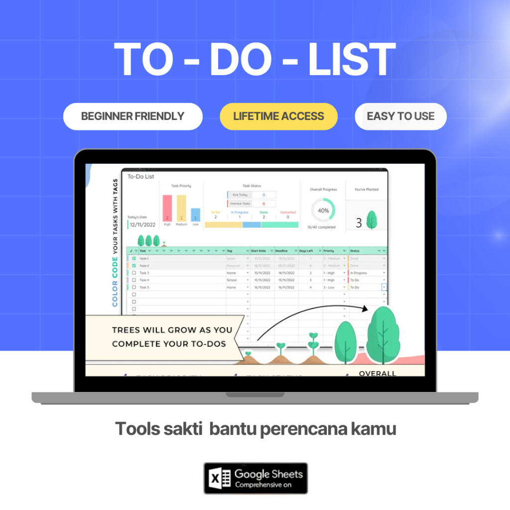 Jual A3 - To Do List Template, Google Sheets Spreadsheet, Daily To Do, Digital, Checklist ...