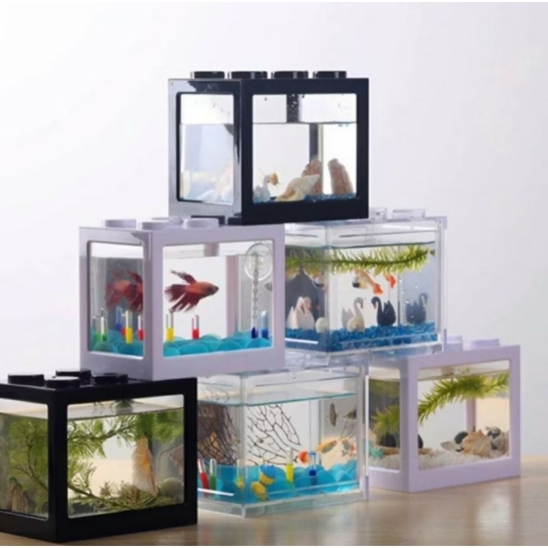 Jual Akuarium aquarium cupang lego akrilik 4 sisi Lampu Led USB ikan ...