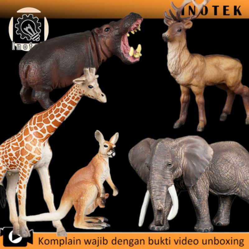 Jual Mainan hewan liar herbivora gajah jerapah kijang rusa kangguru ...
