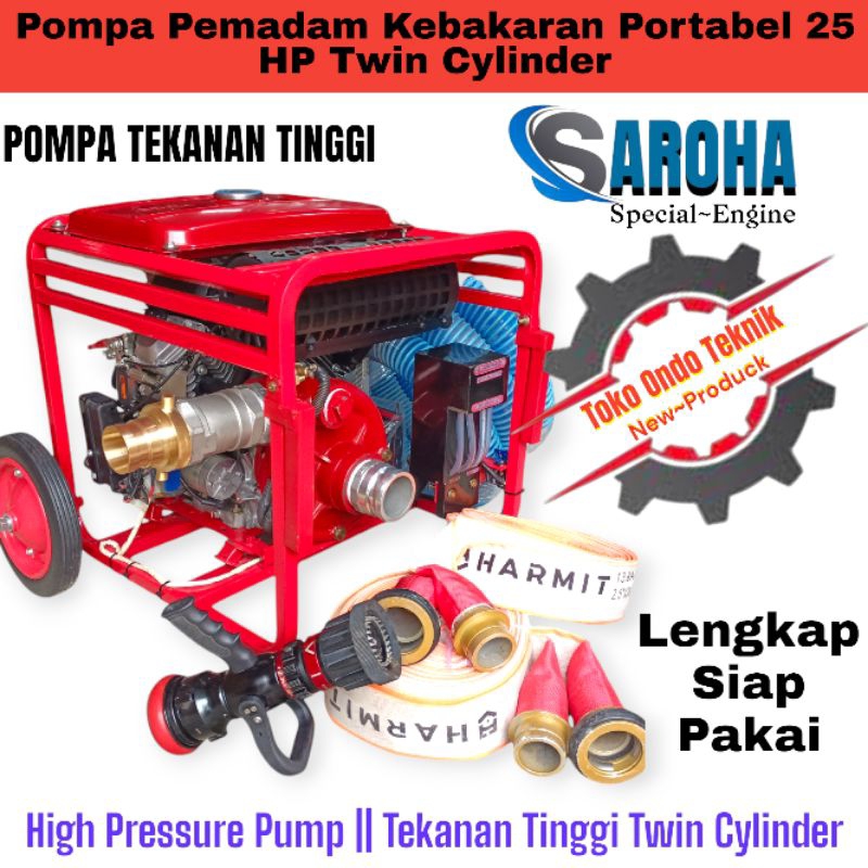 Jual Paket Pompa Pemadam 25 HP Twin Cylinder Komplit Nozle Monitor Selang Pemadam Saroha 60M ...