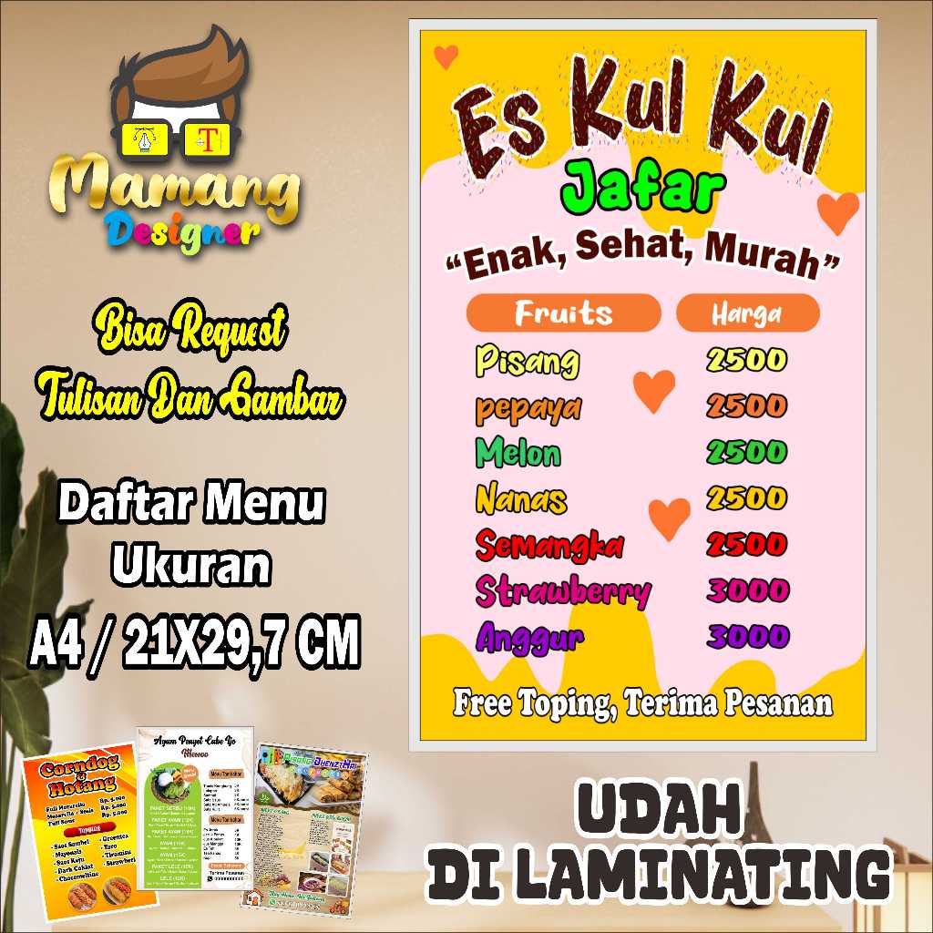 Jual Cetak Poster Daftar Menu Jualan Es Kul Kul Keren | Shopee Indonesia