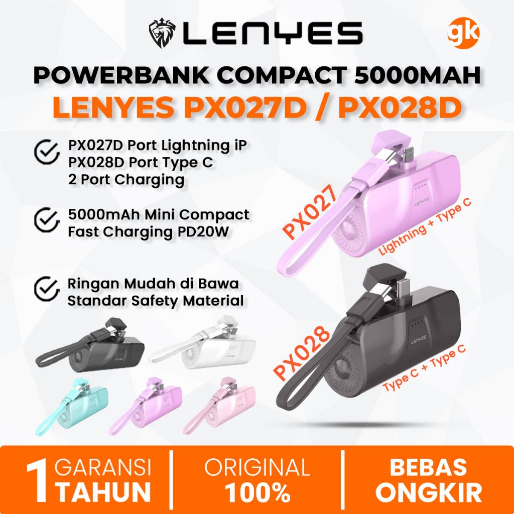 Jual LENYES Powerbank Mini Compact 5000mAh Power Bank Fast Charging PD 20W USB Type C Lightning ...