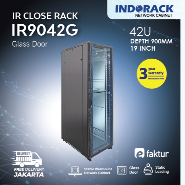 Jual Rack Server 19''42U IR9042G Depth 900mm Indorack Close Rack Glass ...