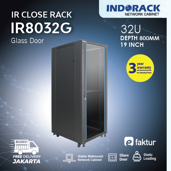 Jual Close Rack INDORACK Glass Door Rack Server 32U Depth 800mm IR8032G ...