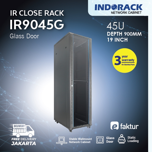 Jual Close Rack INDORACK Glass Door Rack Server 45U Depth 900mm IR9045G ...