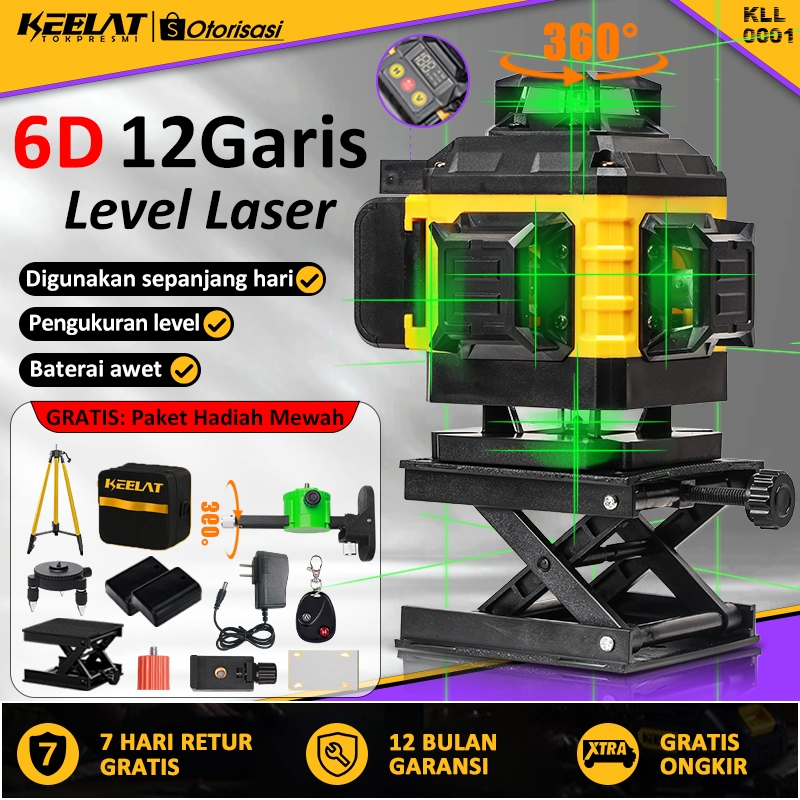 Jual 【KEELAT-KLL0001】 Laser Level 4D 16Lines/12Lines Adjustable 360° Rotary Cross Auto Measuring ...