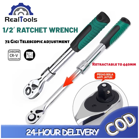 Jual RealTools 1/2"inch Kunci Pas Rachet Telescopic Quick Release Reversible Wrench Ratchet 72 ...