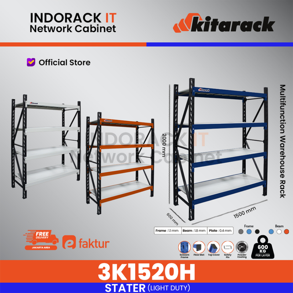 Jual KITARACK Rak Gudang Besi 300kg 2 Meter Panjang 1.5M Rack Gudang 4 ...