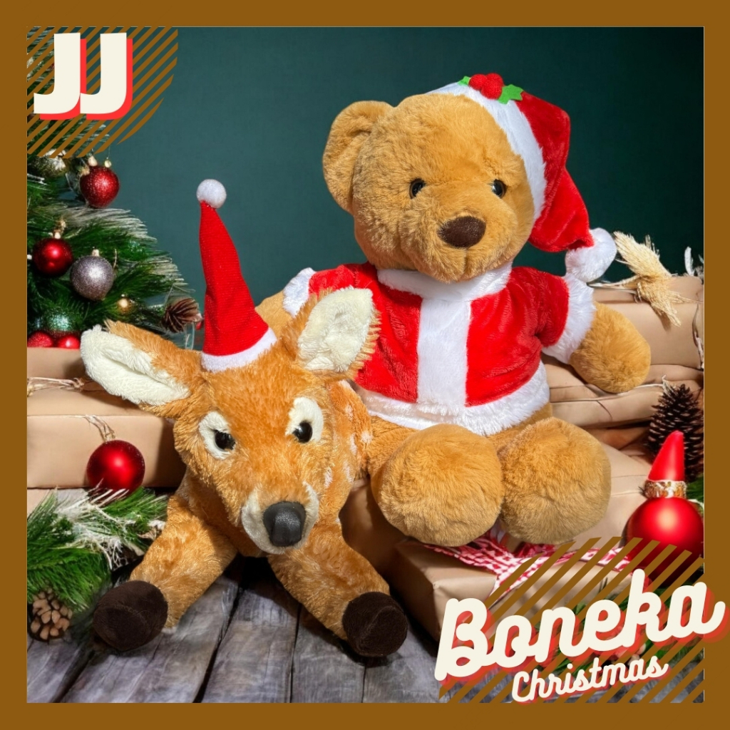 Jual BONEKA NATAL CHRISTMAS TEDDY BEAR 45 CM SANTA CLAUS DAN REINDEER ...
