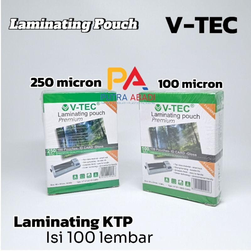 Jual Laminating Pouch ID Card KTP V-tec 97 Tebal 100 Micron / 250 ...