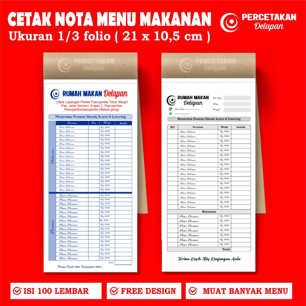 Jual cetak nota menu makanan custom 1 ply / 2 ply | Shopee Indonesia