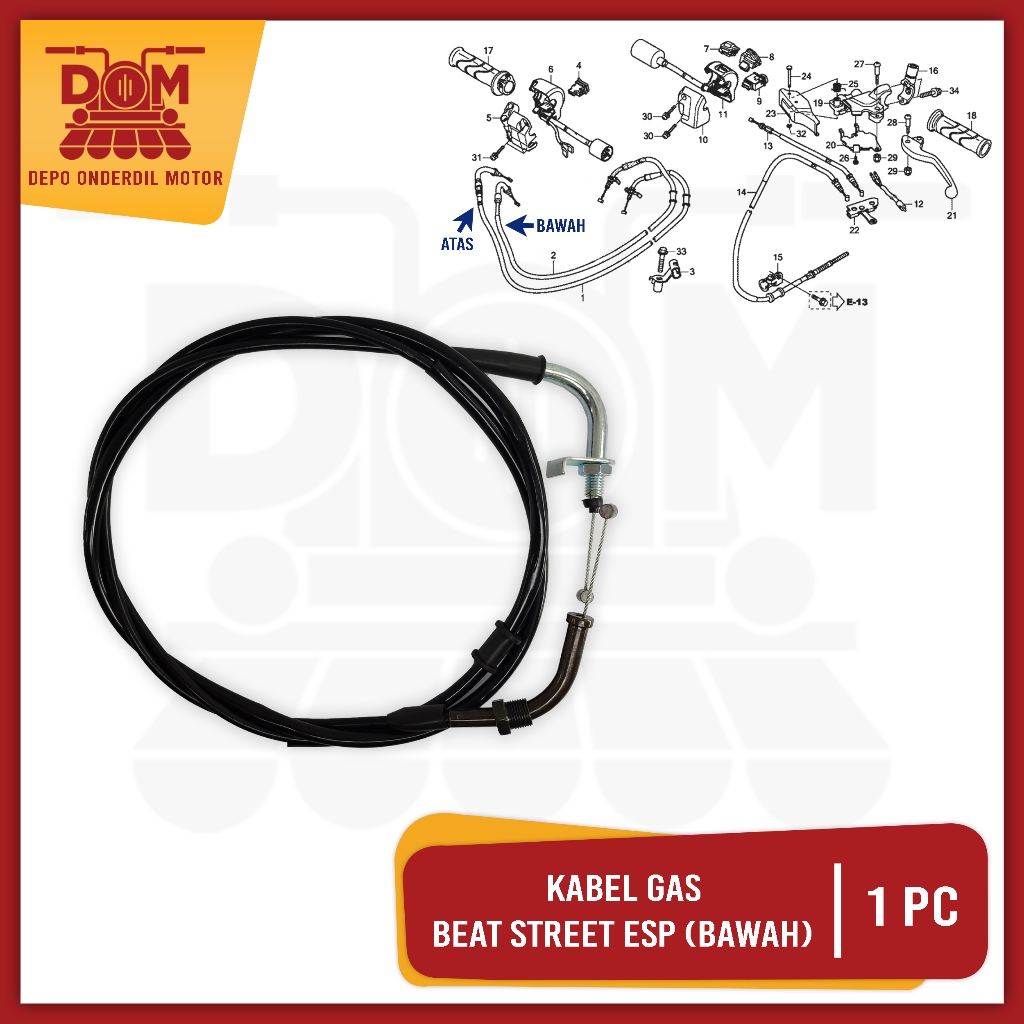 Jual Kabel Gas Beat Street eSP Bawah (KNZ) Throttle Cable Seling Kawat ...