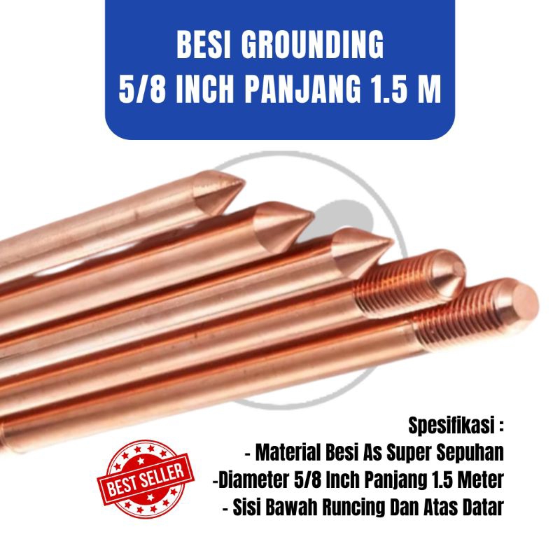 Jual Besi Arde Grounding Rod Listrik Diameter 5/8 Inch Ground Penangkal Petir Untuk Rumah ...