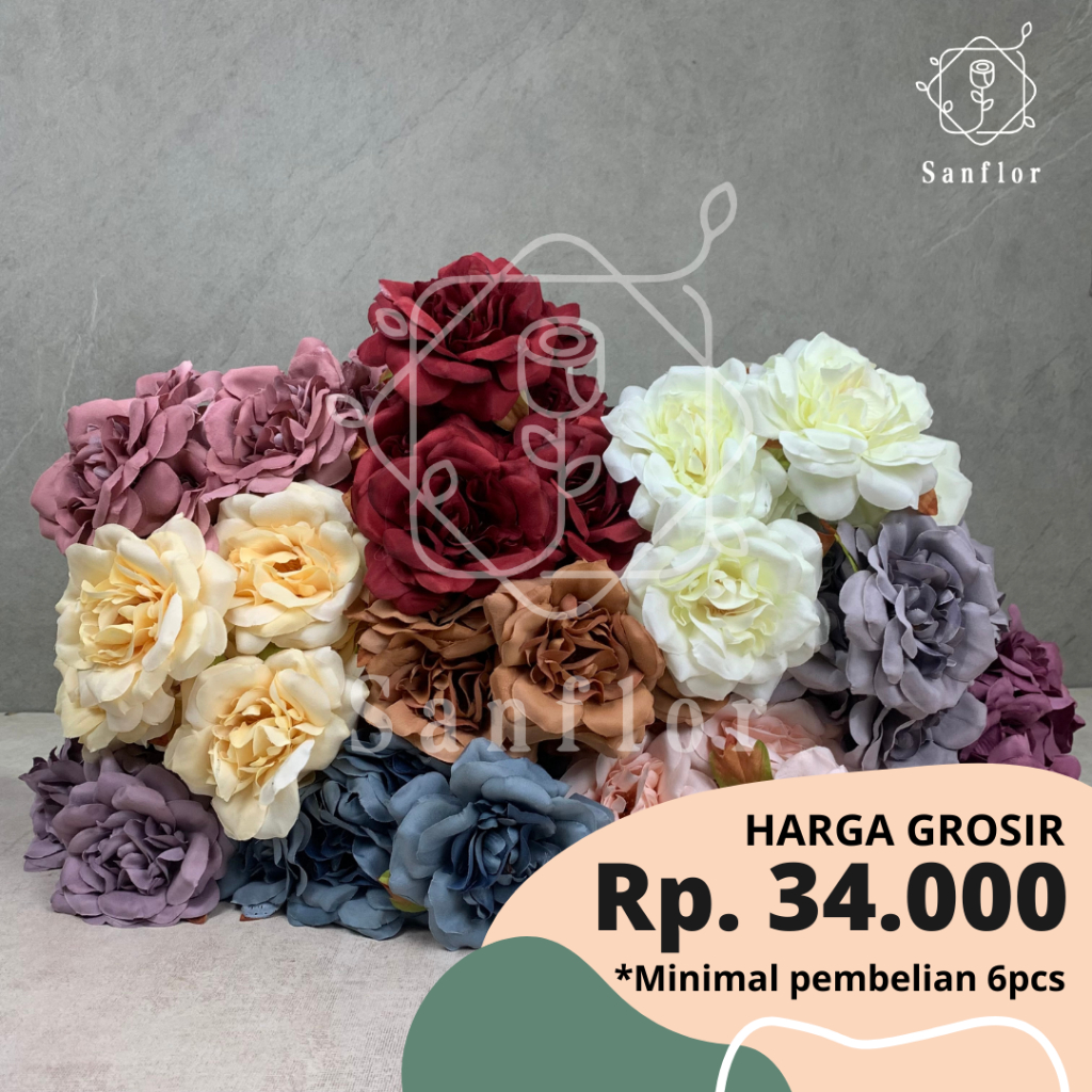 Jual CHINESE ROSE K7/ BUNGA MAWAR ARTIFICIAL PLASTIK BAHAN KAIN HIASAN ...