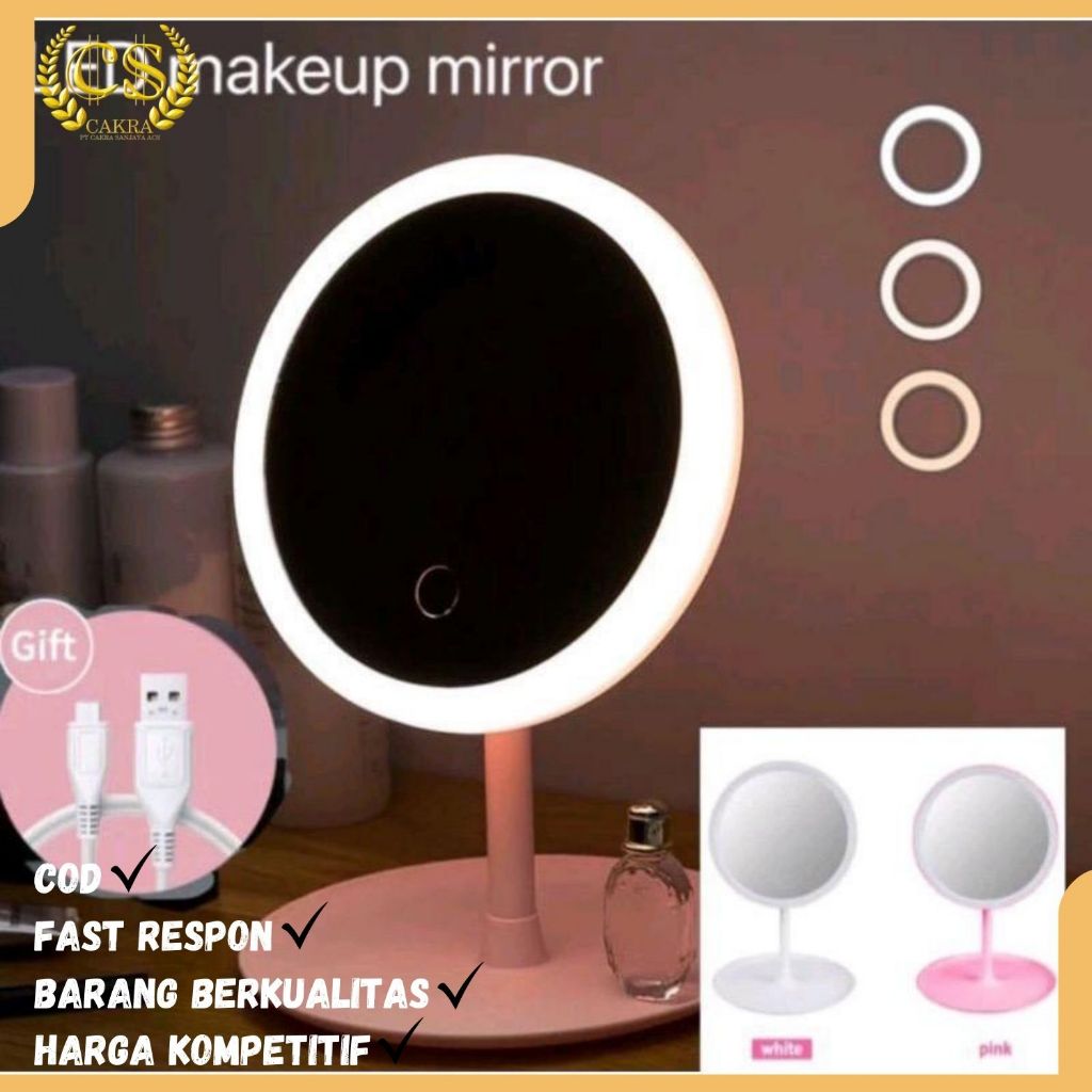 Jual CERMIN RIAS LED MIRROR BULAT TOMBOL TOUCH SCREEN / KACA MAKEUP ...