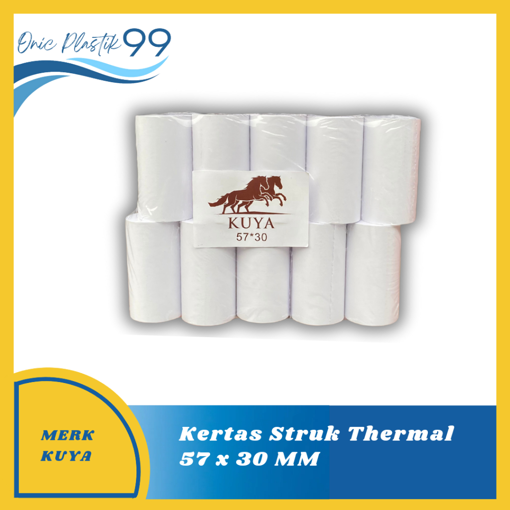 Jual kertas thermal struk kasir merk kuya 57x30 mm coreless isi banyak ...
