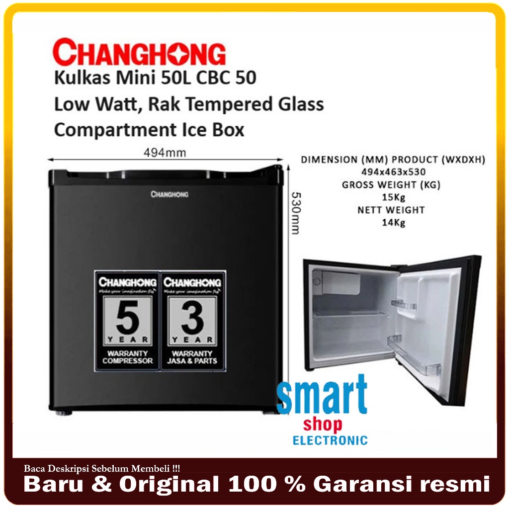 Jual Kulkas Mini Bar CHANGHONG CBC-50 / CBC50 Portable 1 Pintu 50L Low ...