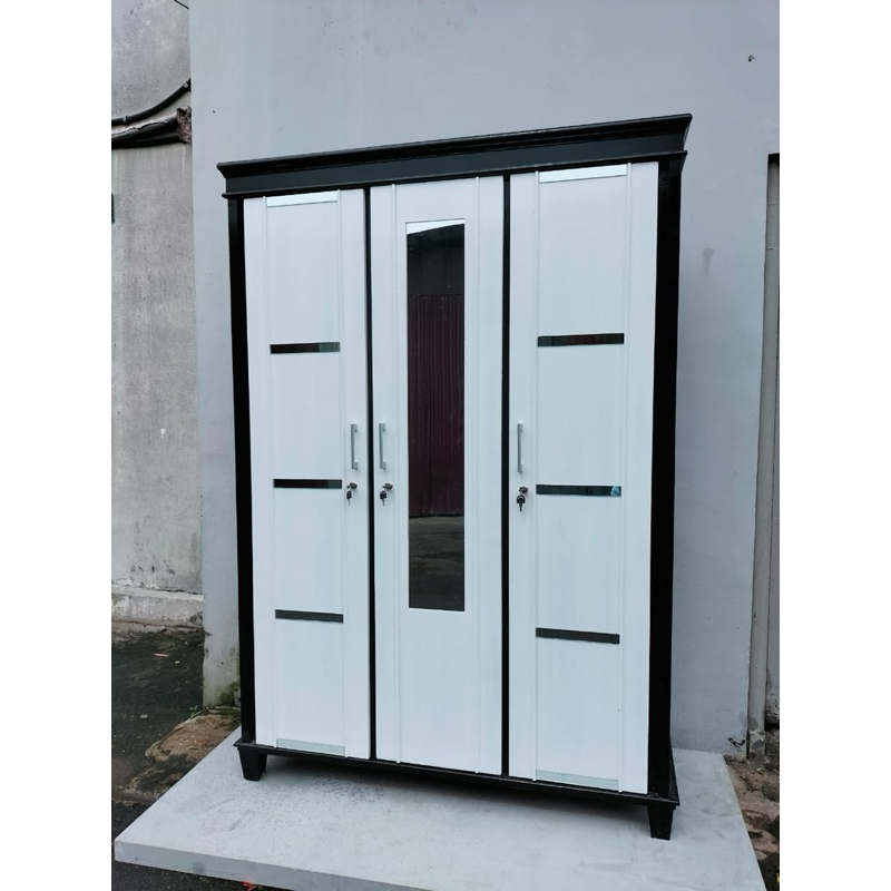 Jual Lemari Pakaian Multiplex Kayu 3 Pintu Kaca Tengah | Shopee Indonesia