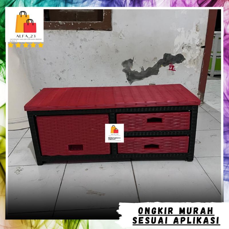 Jual (Ready Stok)MEJA TV ROTAN LEMARI LACI ROTAN SINTETIS LACI 3 MINI ...