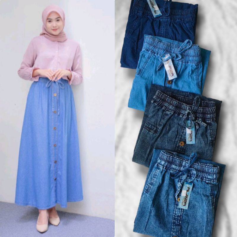 Jual ROK JEANS PANJANG WANITA SUPER PREMIUM || ROK MUSLIMAH FULL ...