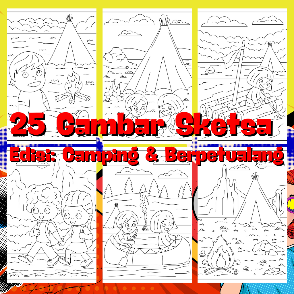 Jual Sketsa Gambar | 25 Gambar Digital tema Camping | Ready to Print ...