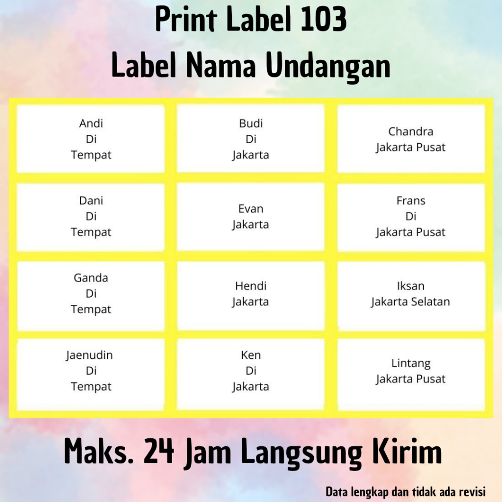 Jual Cetak Label Nama Undangan 103 / Proses Cepat / Label Sekolah 103 ...