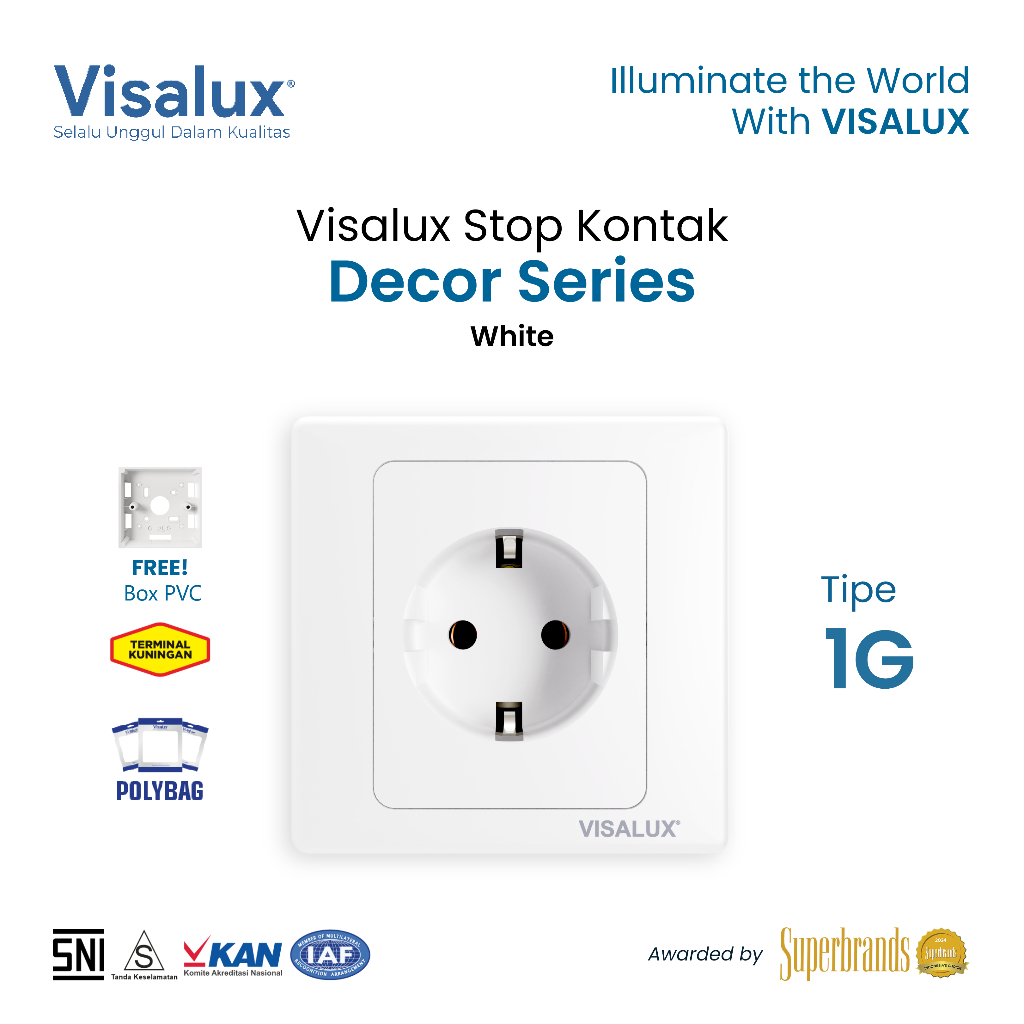 Jual Visalux Stop Kontak Decor Series (16A) - 1G White / Stop Kontak ...