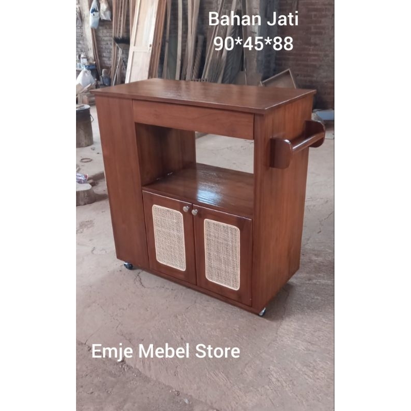 Jual meja kayu jati meja trolly dorong meja dapur lemari dapur | Shopee ...