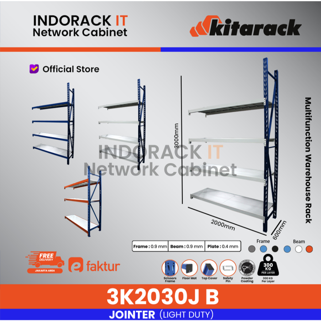 Jual Kitarack Rak Gudang Besi 300kg 3 Meter Rack Gudang 4 Susun Jointer ...