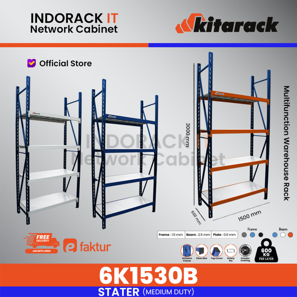 Jual KITARACK Rak Gudang Besi 600kg 3 Meter Panjang 1.5M Rack Gudang 3 ...