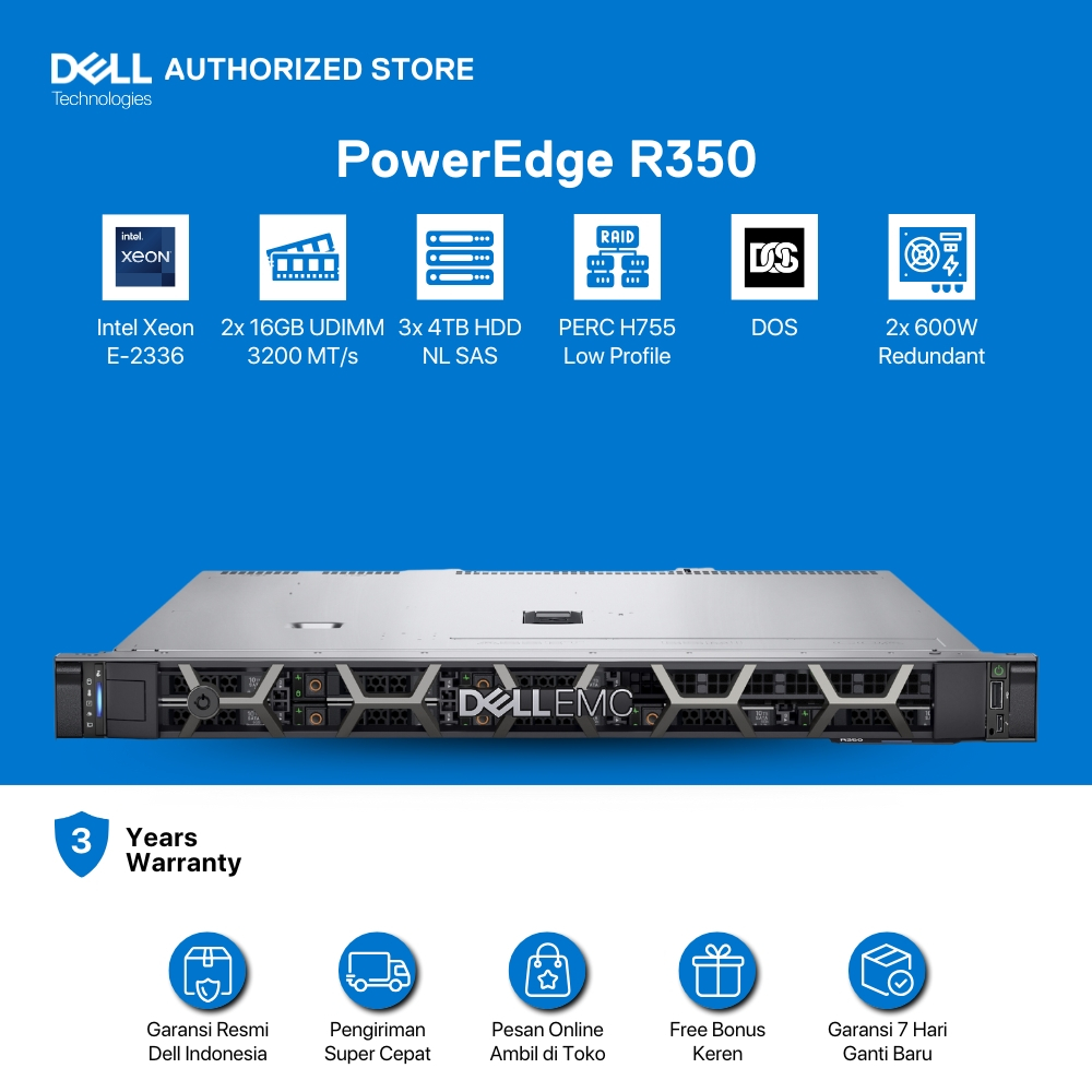 Jual Dell PowerEdge R350 Server [E-2336-2x16GB-3x4TB-DOS-3YR] DELL ...