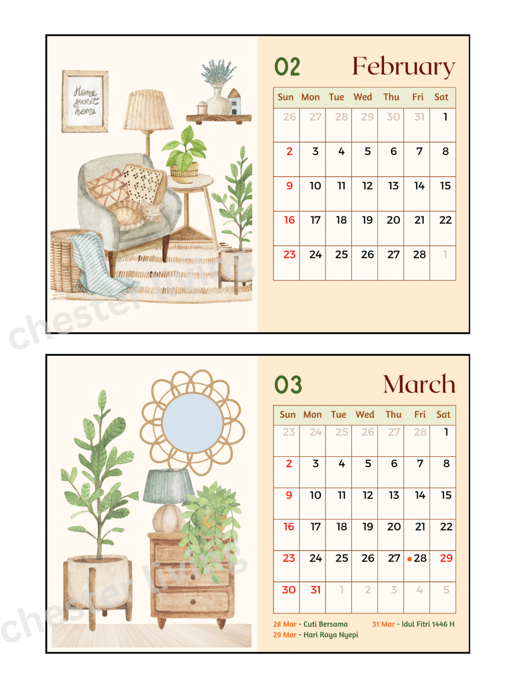 Jual BEIGE - Kalender 2025 aesthetic , Kalender meja 2025 , Kalendar ...