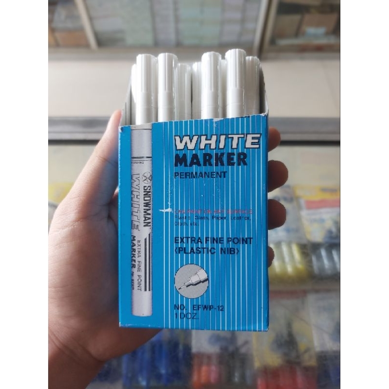Jual Spidol Snowman White Marker/Permanent Marker EFWP-12 Warna Putih ...