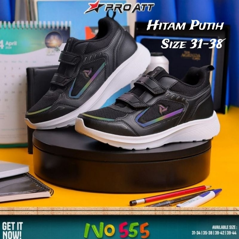 Jual PRO ATT Sepatu Sekolah Anak Cowok Cewek Hitam Putih Perekat Tempel Tanpa Tali | Shopee ...